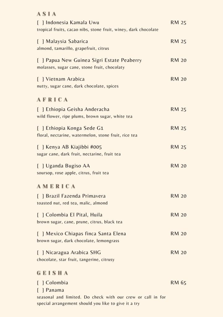 Menu – Beans Depot Roastery & Café
